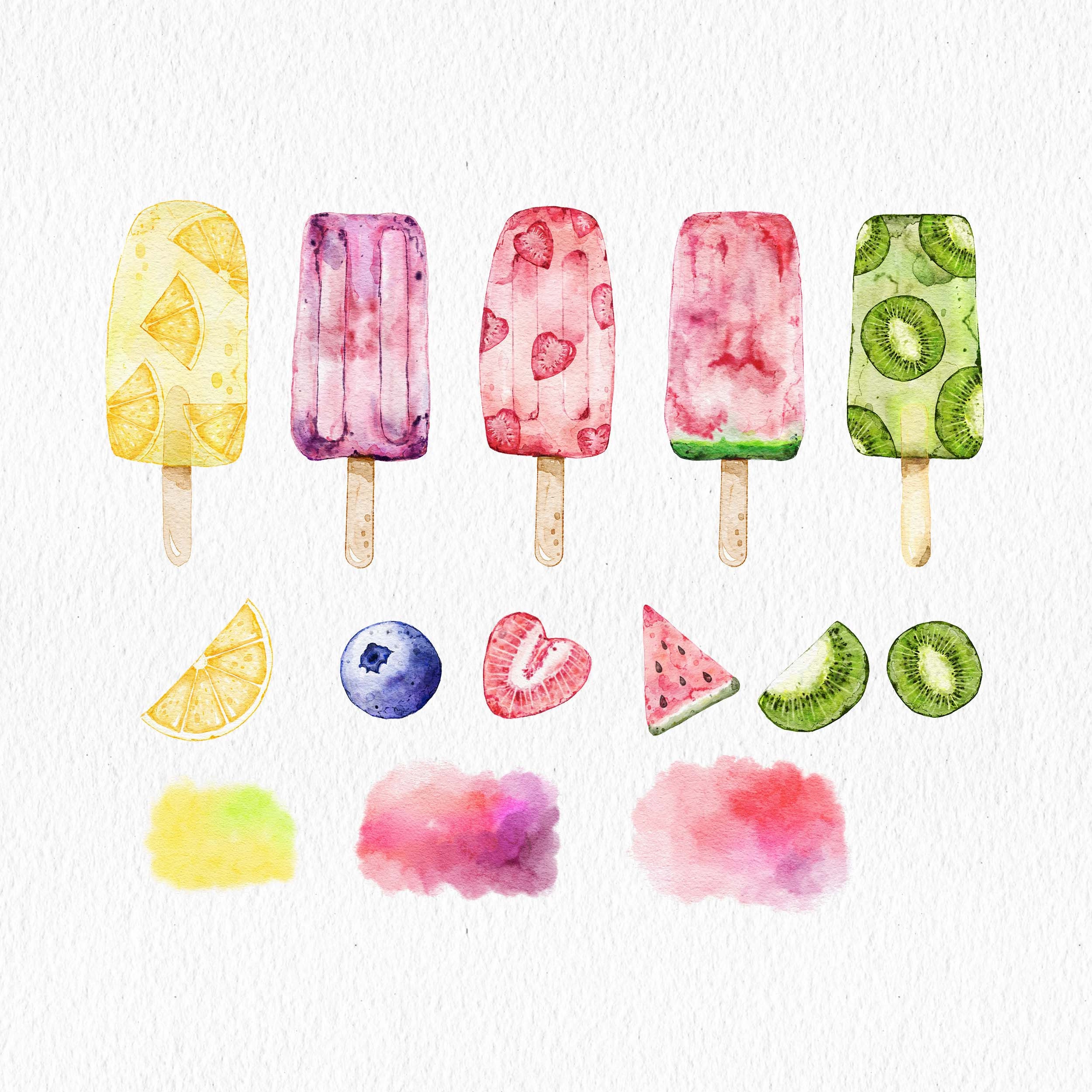 5 Icecream Popsicle Watercolor Transparent PNG Watercolor Clipart ...