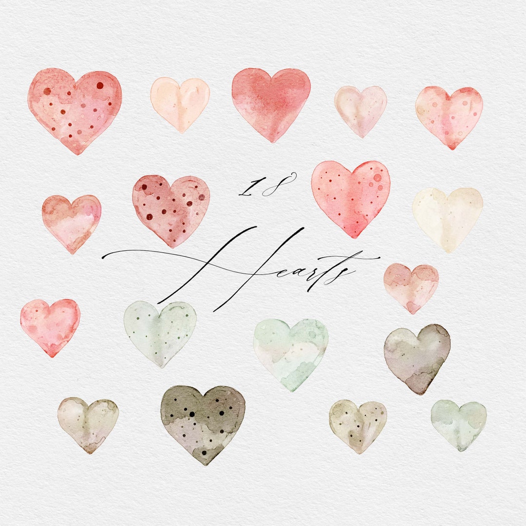 Hearts Watercolor Clip Art Set Valentine - Etsy