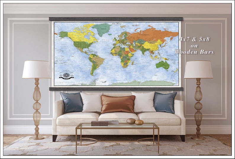 Large Modern World Wall Map. the Largest World Maps Available - Etsy