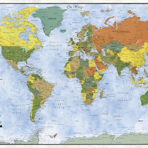 Large Modern World Wall Map. the Largest World Maps Available - Etsy
