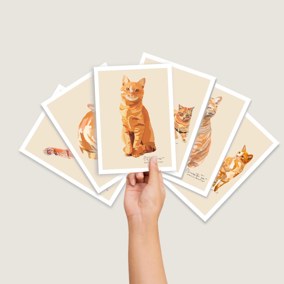 Ginger Cat Postcards Hand Drawn Cats Illustrations Postcard Prints Cat ...
