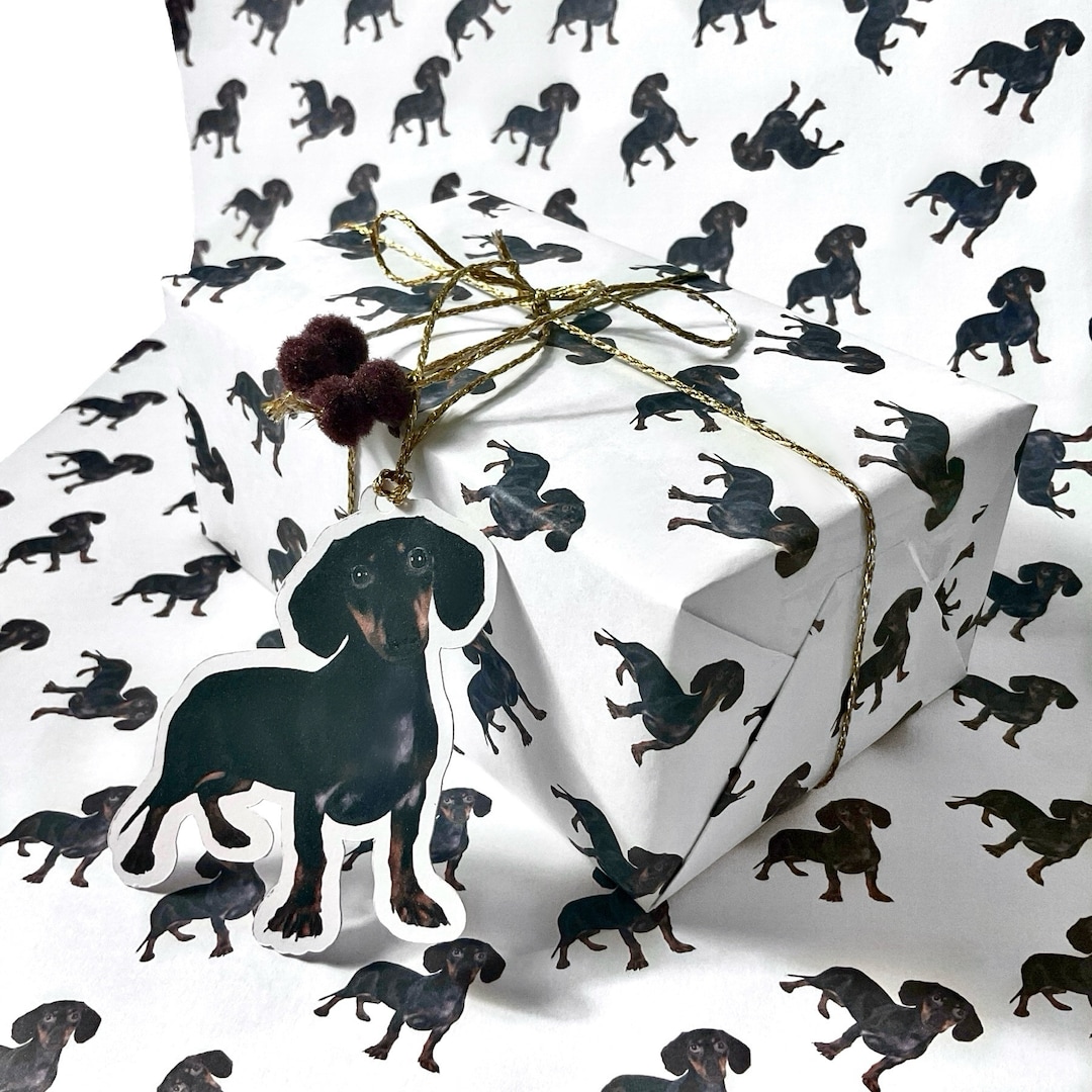 A3 Dachshund Wrapping Paper Set With Twine Dachshund Gift Tag and Pom ...