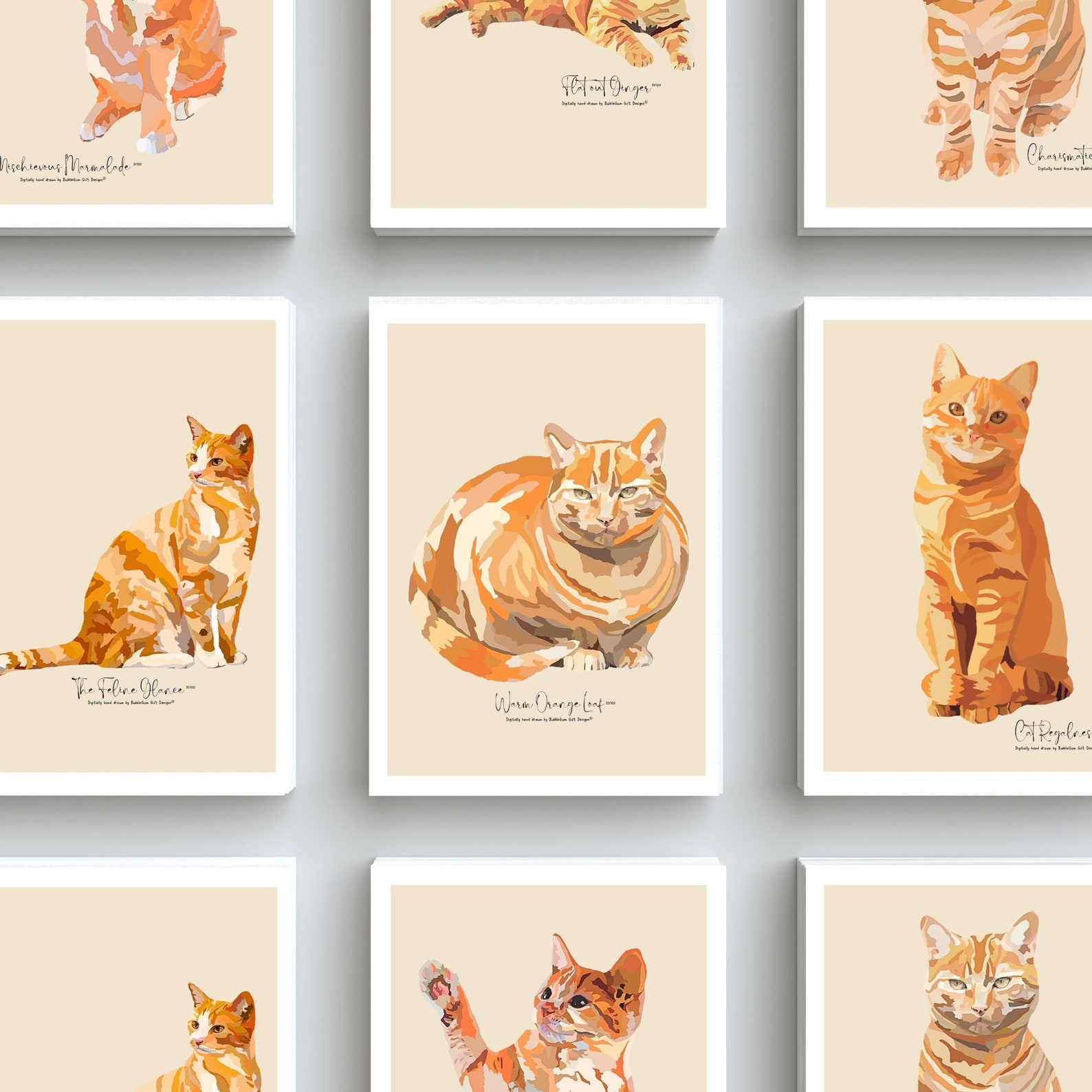 Ginger Cat Postcards Hand Drawn Cats Illustrations Postcard Prints Cat ...