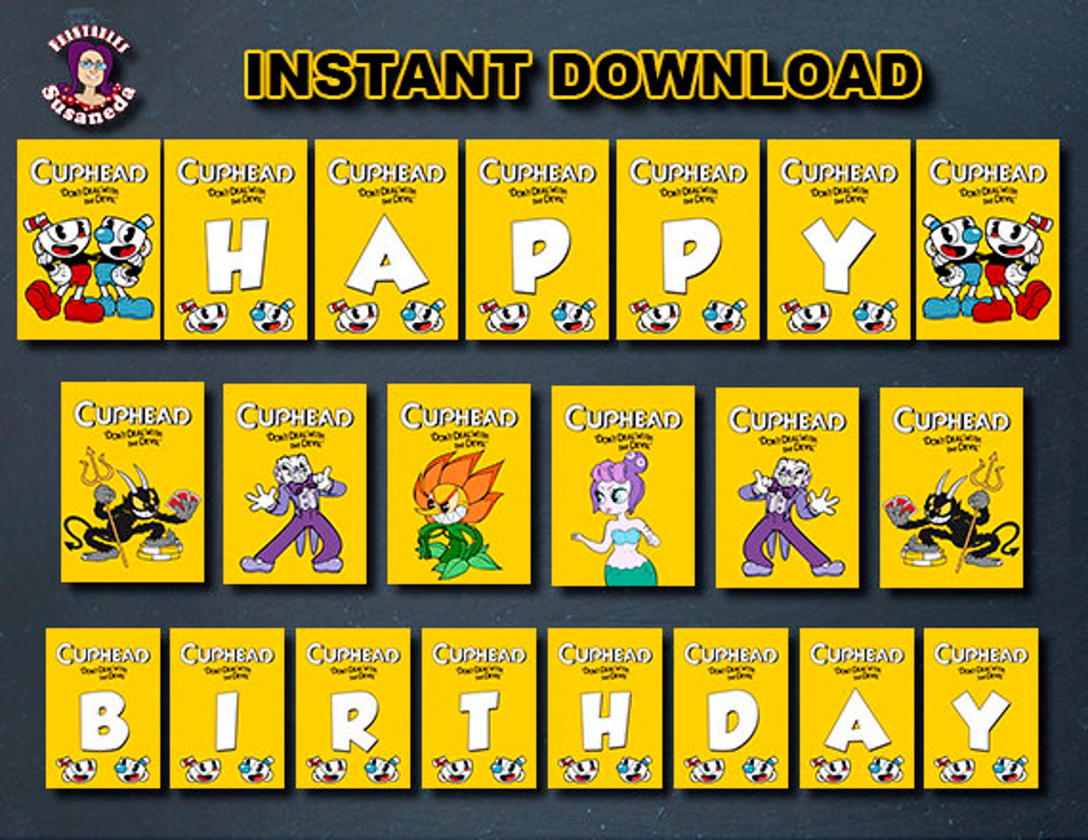 CUPHEAD Birthday Banner Printable in English. Instant | Etsy