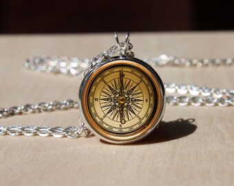Compass Locket Necklace · Gift for Traveler · Sterling Silver Jewelry ...