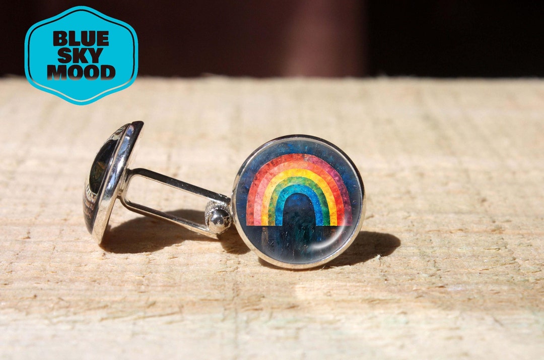 Handmade Rainbow Cufflinks: Silver/bronze Rainbow Glass Dome Cuff Links ...
