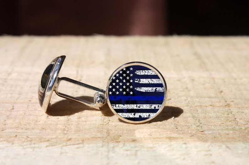 Thin Blue Line Cufflinks: Police Officer Gift, Handmade Cuff Links ...