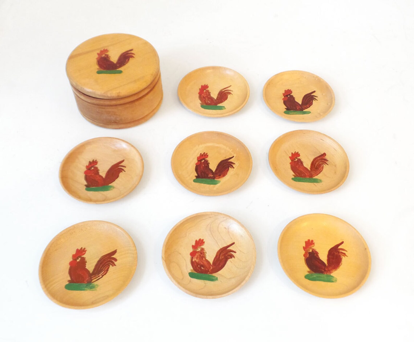 Hand Painted Wooden Rooster Coasters - Etsy