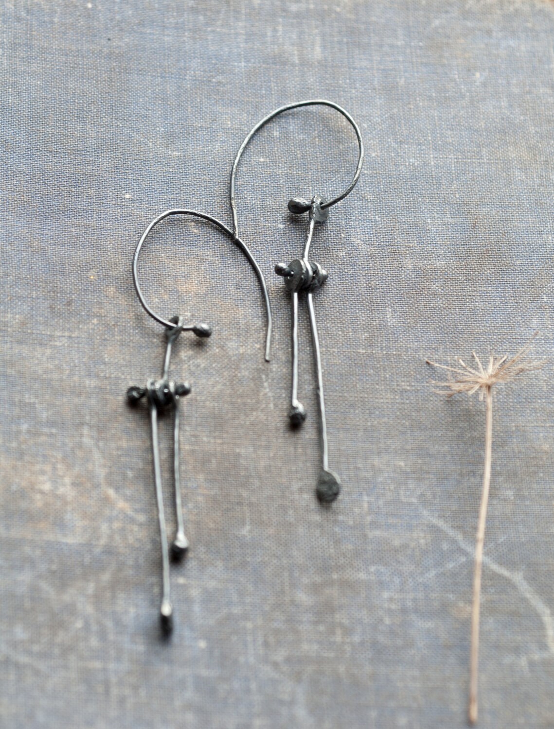 Abstract Earrings Oxidised Silver, Long Lightweight Handmade Artisan ...