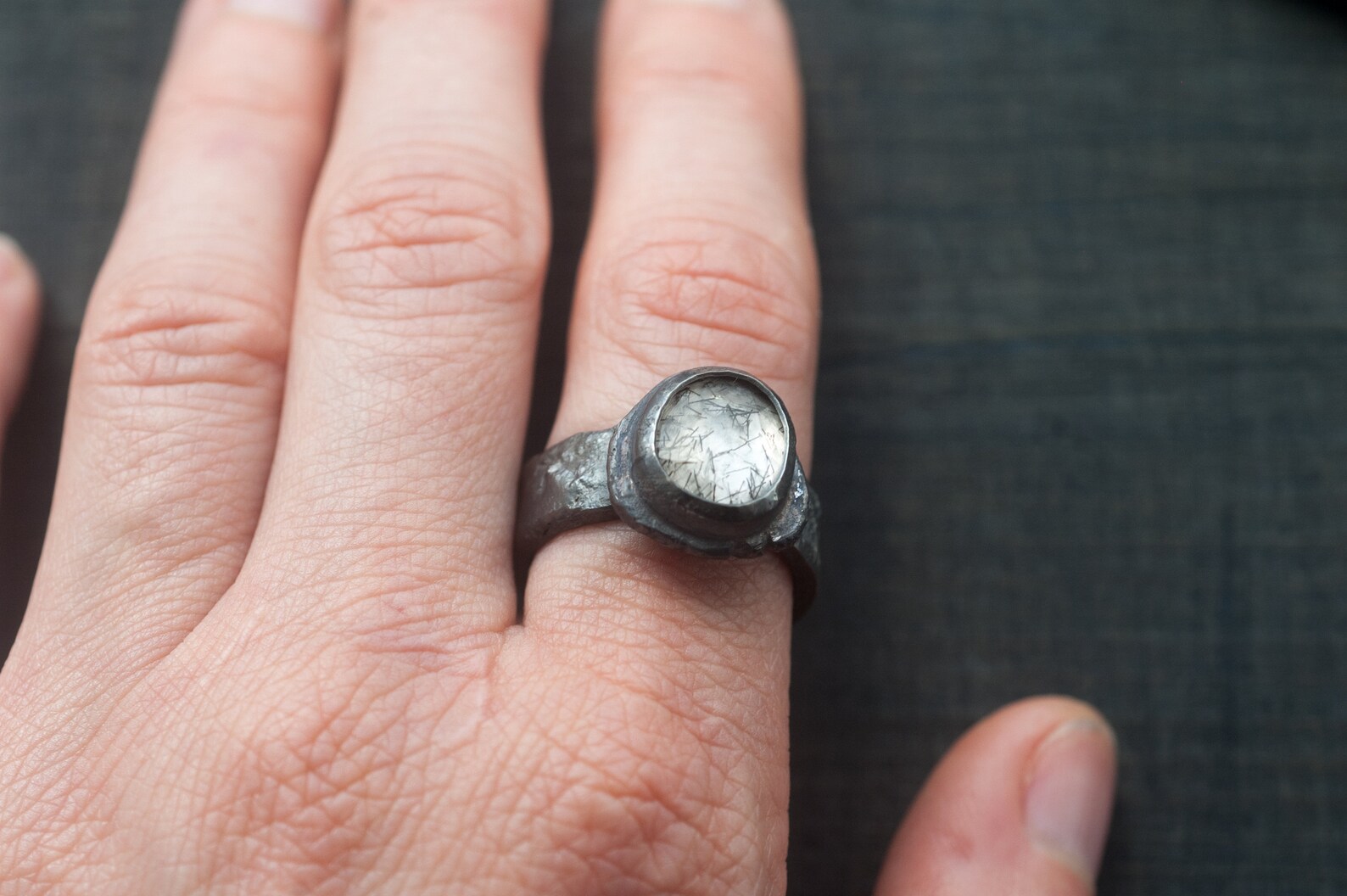 Organic Rutile Quartz Ring Raw Silver Oxidized Reticulated - Etsy