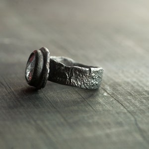 Organic Rutile Quartz Ring Raw Silver Oxidized Reticulated Sterling ...