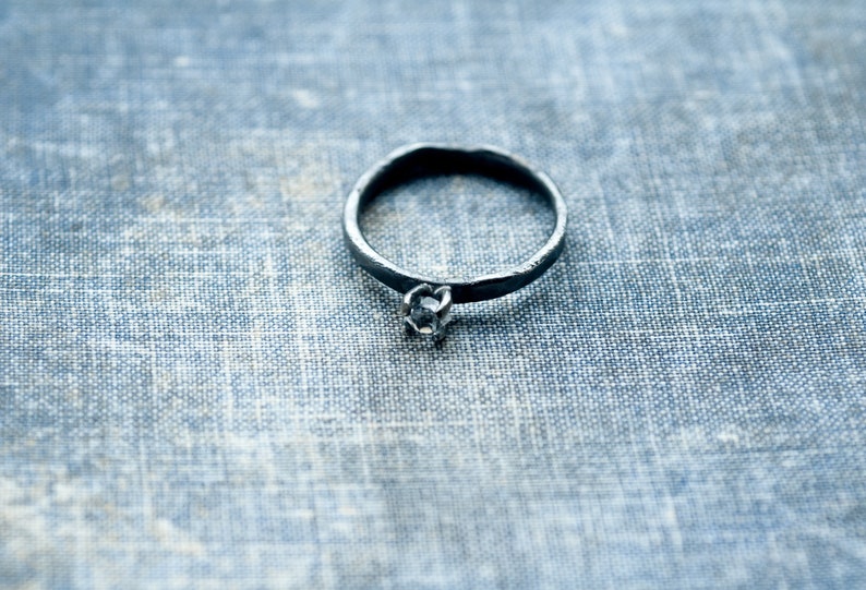 Herkimer Diamond Ring Dainty Minimalist Alt, Oxidized Raw Sterling ...