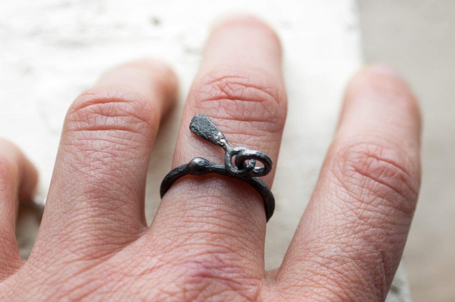 Little Leaf Talisman Ring- Organic Raw Silver Black Ring, Oxidized ...