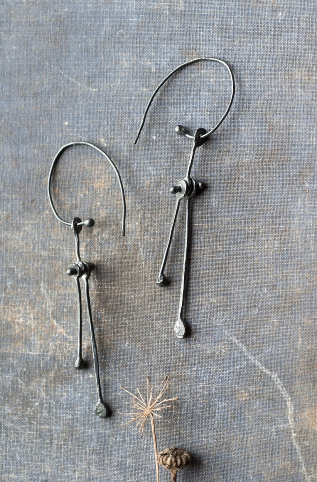 Abstract Earrings Oxidised Silver, Long Lightweight Handmade Artisan ...