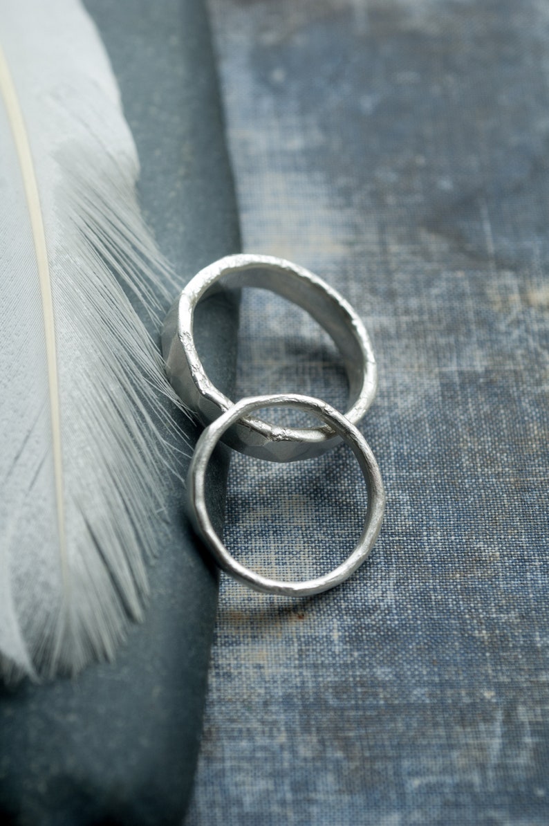 Matching Couples Rings Sterling Silver, Modern Wedding Rings, Handmade ...