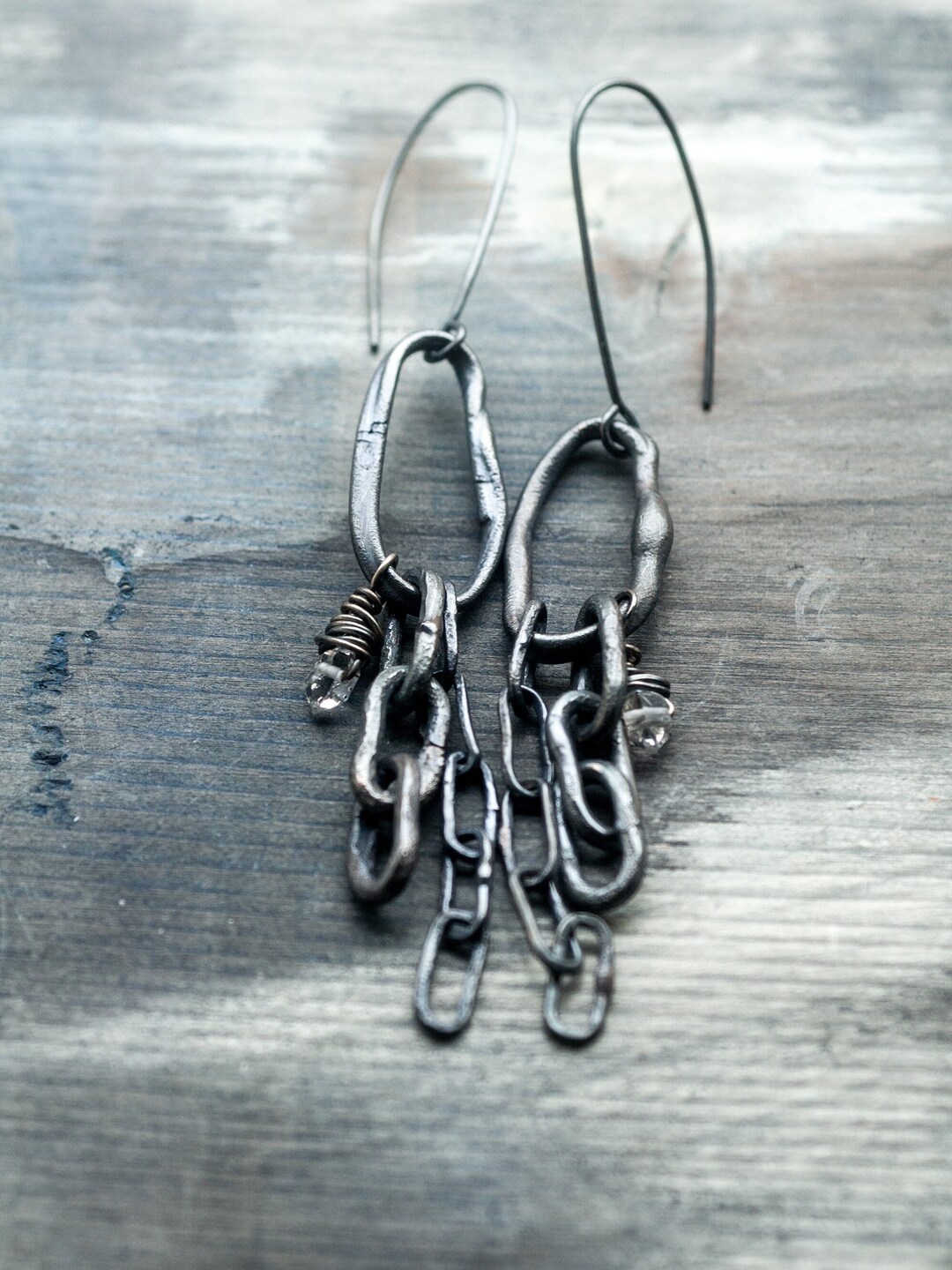 Unique Edgy Handmade Chain Earrings Dangle Oxidized 925 - Etsy