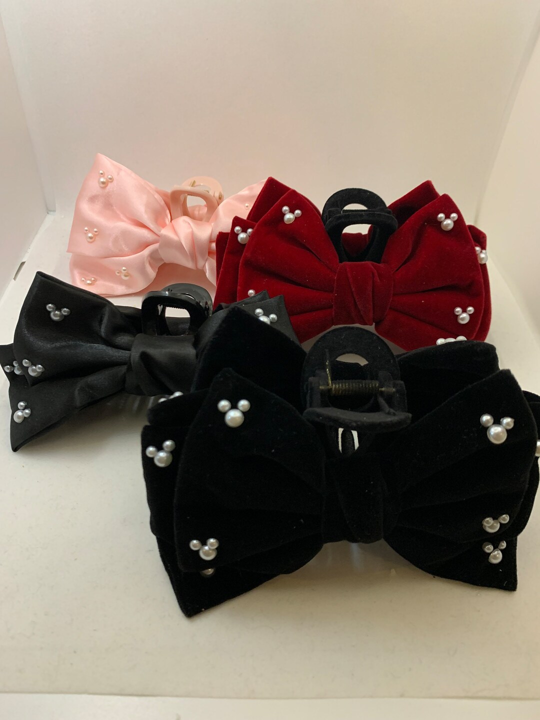 Velvet and Satin Claw Hair Clip Mickey Mouse Head Pearls - Etsy