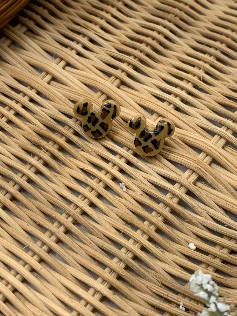 Leopard Print Inspired Mouse Ears Stud Earrings - Etsy