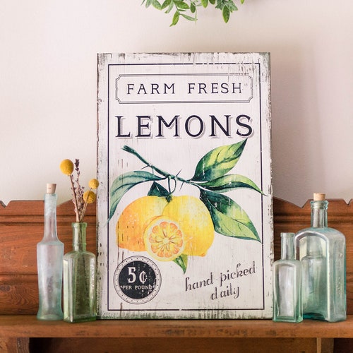 Farmhouse Lemon Decor Lemon Farm Sign Vintage Spring Decor - Etsy