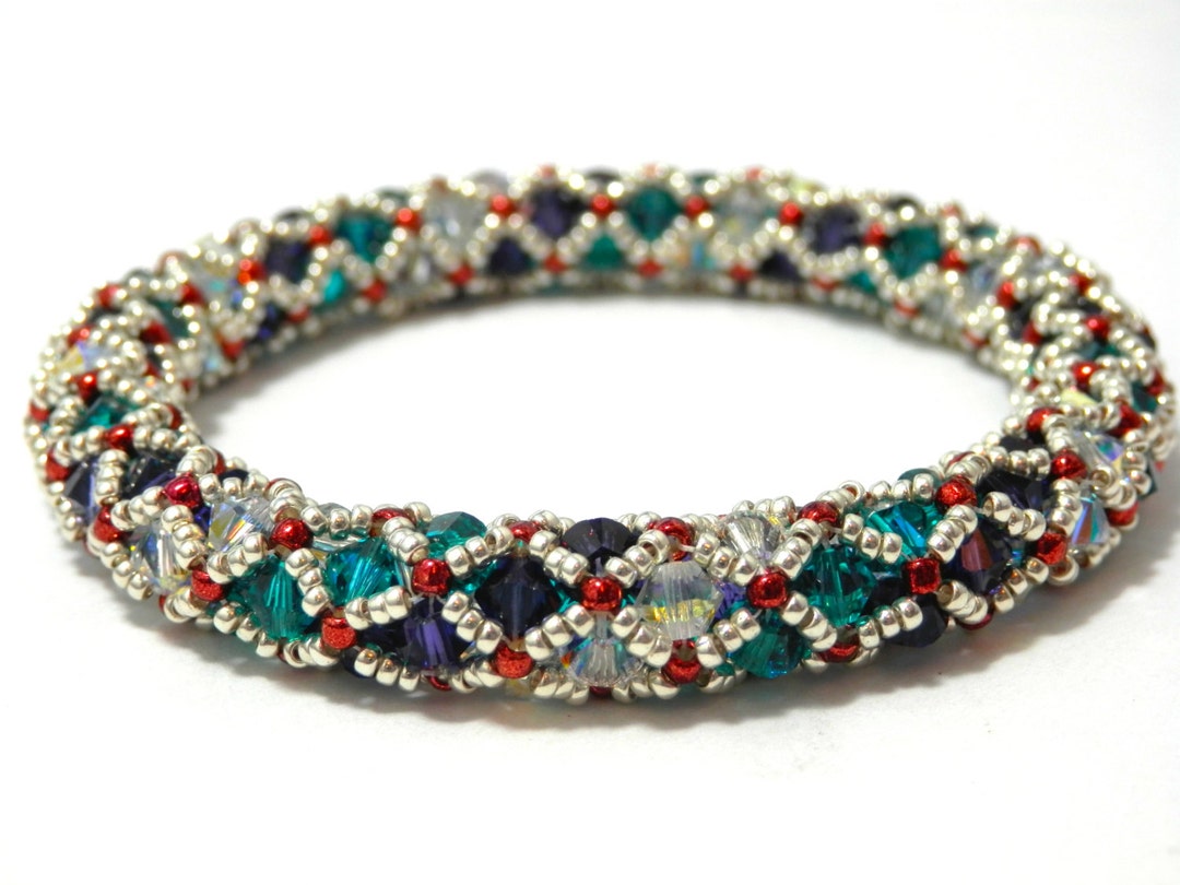 Tutorial for Netted Bracelet Bangle Made With Crystals and Seed Beads Instant Download PDF ...