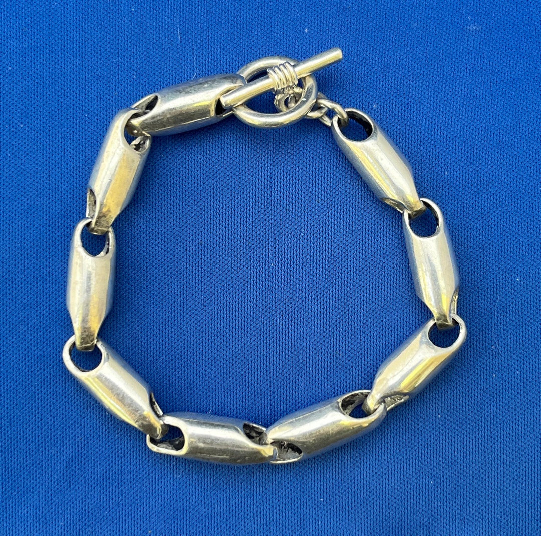 Simple Sterling Heavy Tubular Chain Link Toggle Clasp Fashion Bracelet ...