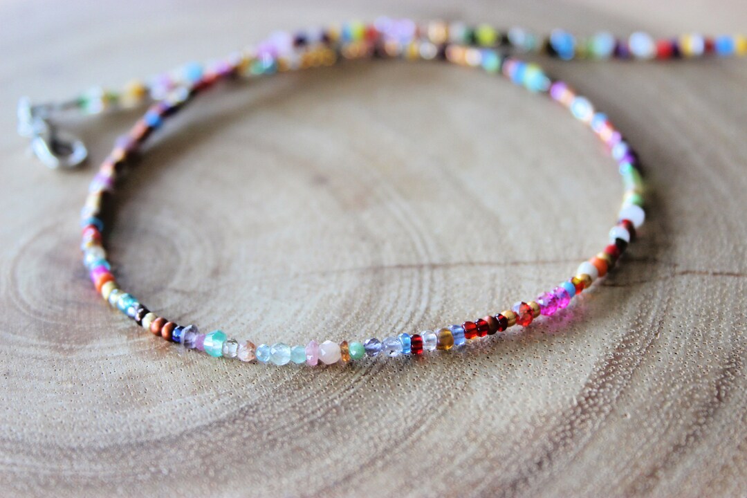 Colorful Choker, Small Bead Choker, Summer Dainty Choker, Multi Colour ...