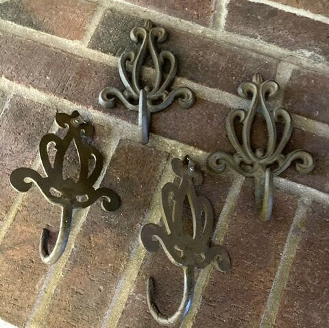 Antique Wrought Iron Wall Hooks, Farmhouse Decor Hangers, Rustic, Set of 4. #56 - Etsy