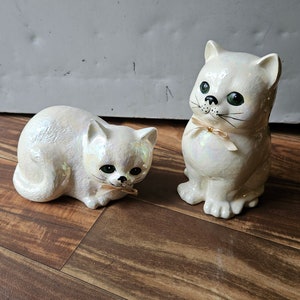 Beige Iridescent Cat Figurines With Big Eyes and Colorful Face, Real ...