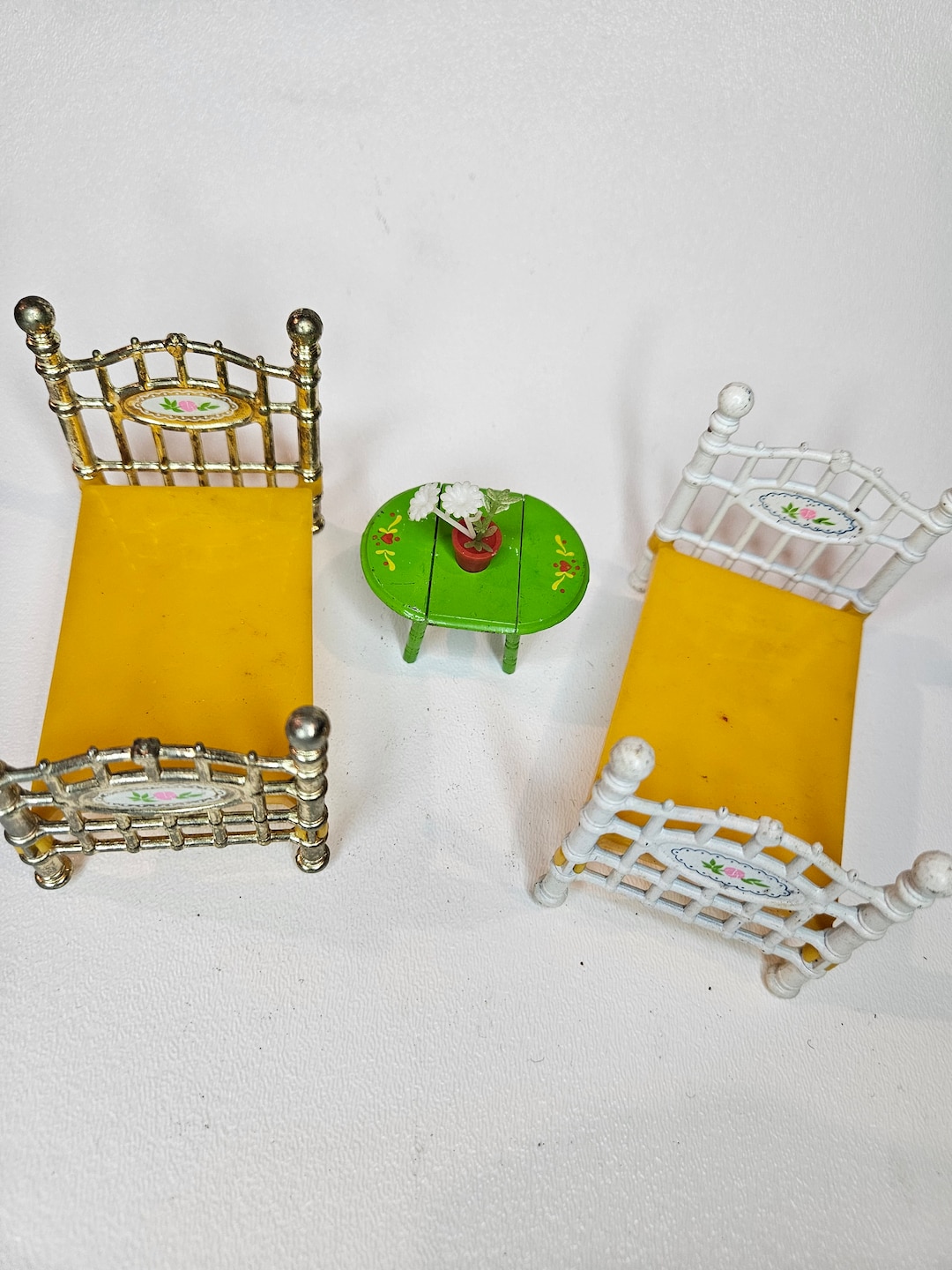 Mattel Miniature Doll House Furniture, Metal Table and 2 Metal and ...