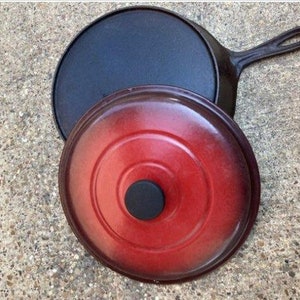 10" Cast Iron Skillet With Barn Red Cast Iron Lid, Cookware, Camp Fire ...