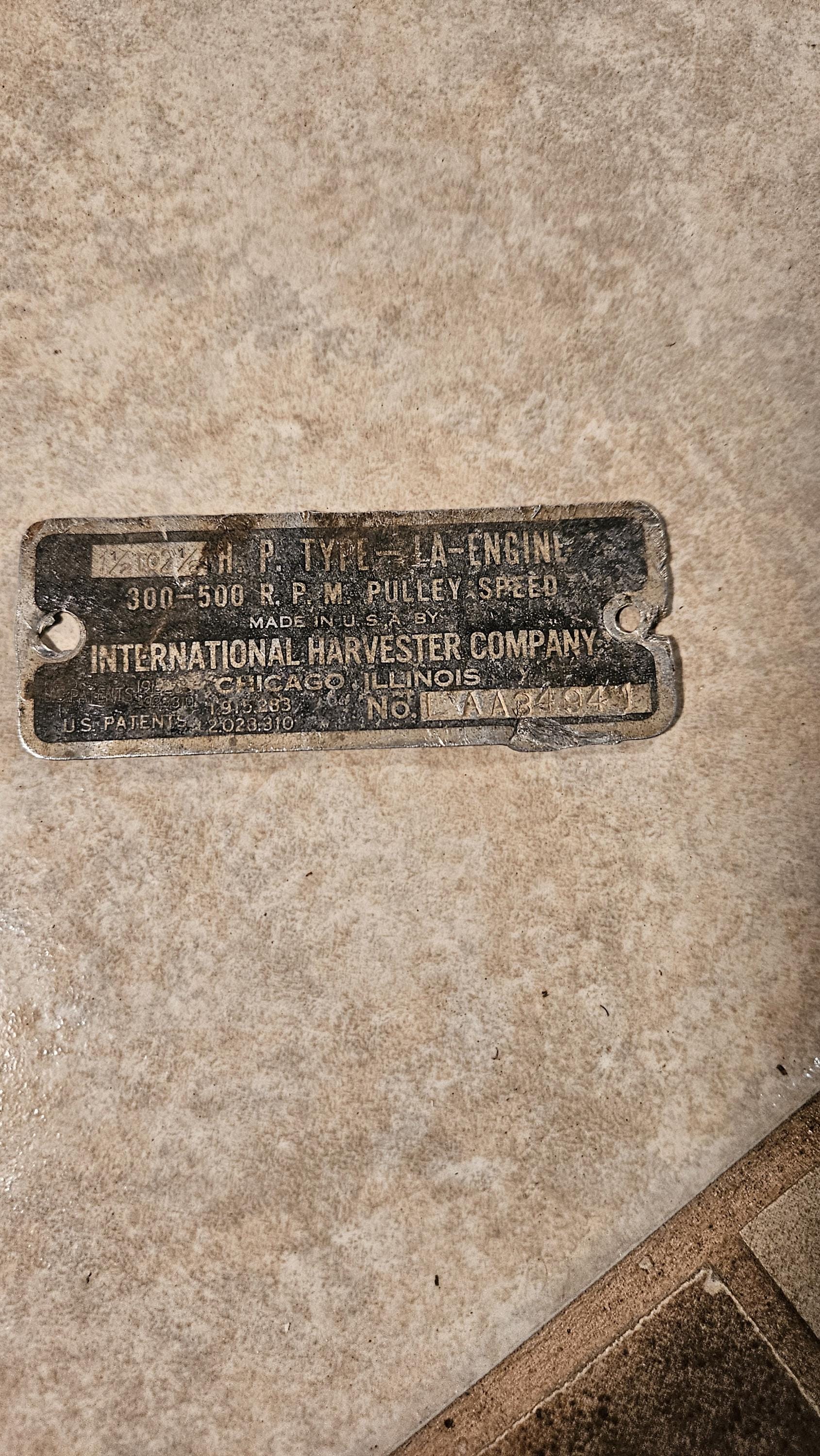 International Harvester IHC LB Name Plate Engine Tag Gas Motor Chicago ...