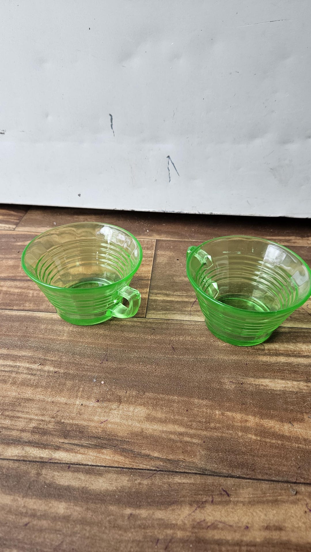 Vintage Vaseline Glass Coffee Cups Uranium Glass Green Depression ...