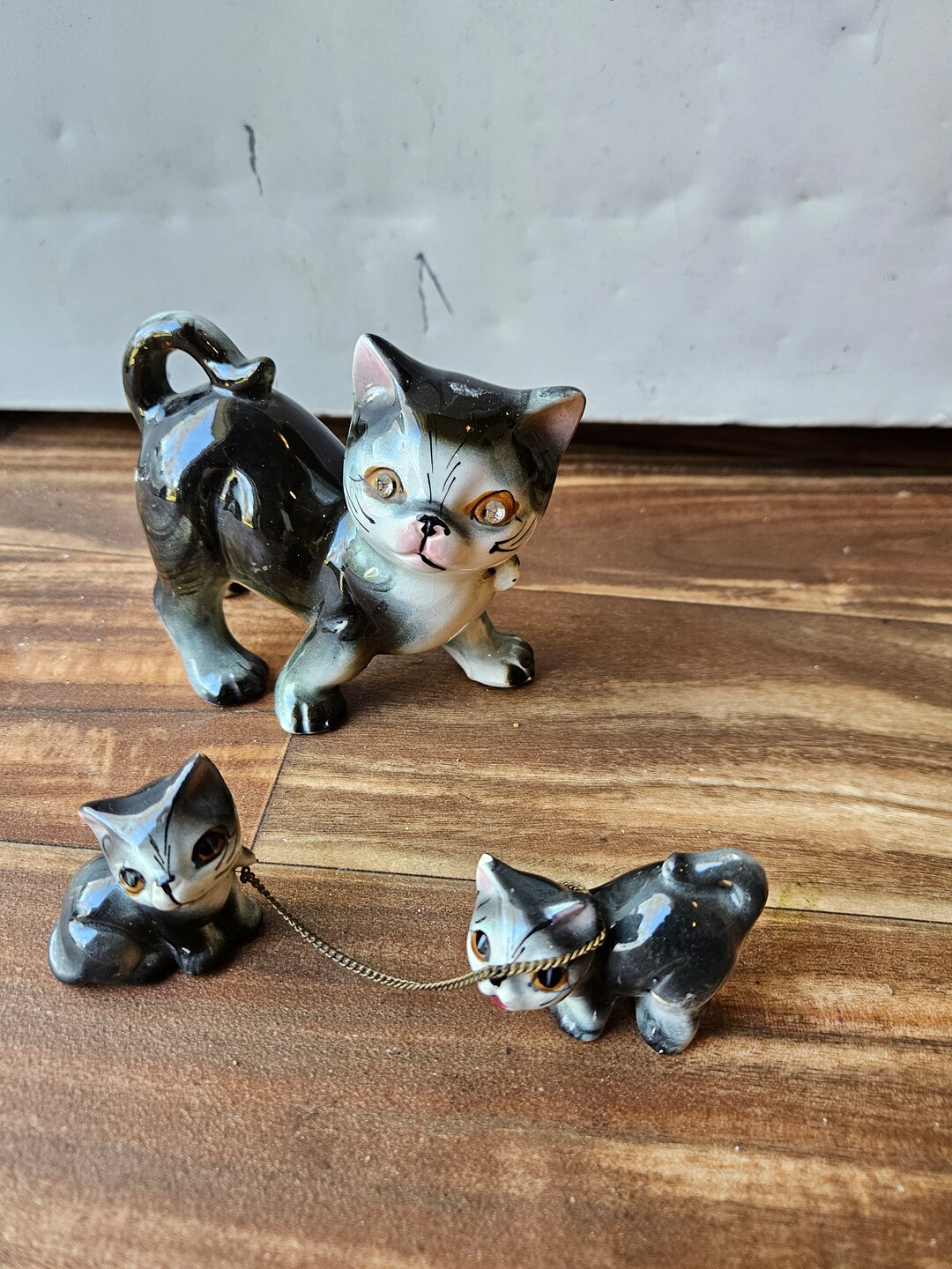 Grey and Beige Cats With Pink Ears and Mouth on Chains With Rhinedtone ...