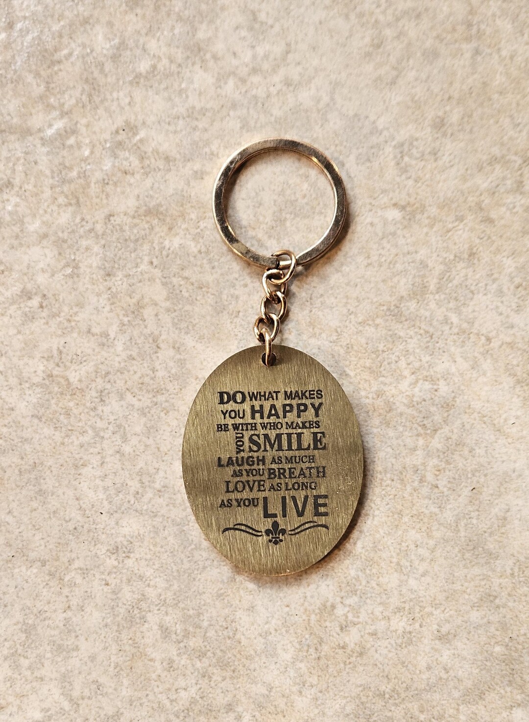 Happy-smile-laugh-breath-love-live Keychain, Gold Tone, Inspirational ...