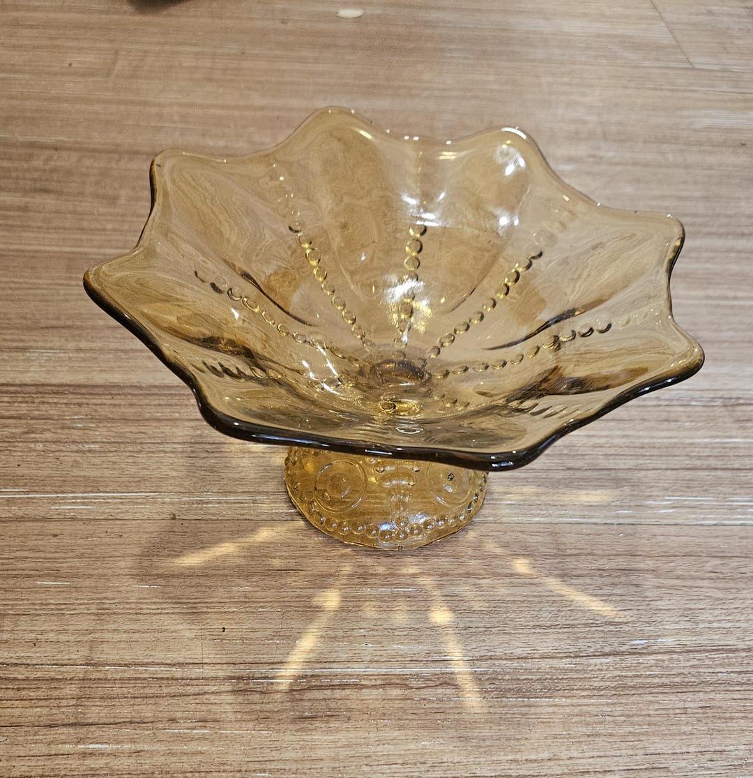 Amber Glass Bullicante Bubble Glass Ruffled Pedestal Centerpiece Bowl ...