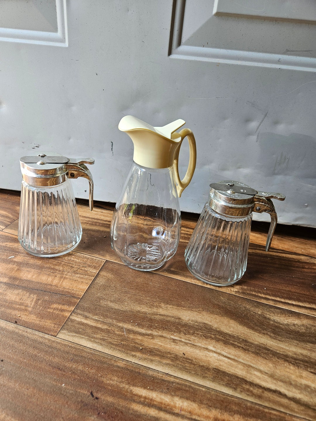 Old Glass Syrup Pitchers Set of 2 - Etsy