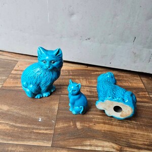 Blue Cats Figurines Set of 3 Chinese Porcelain Ceramic Turquoise Blue ...