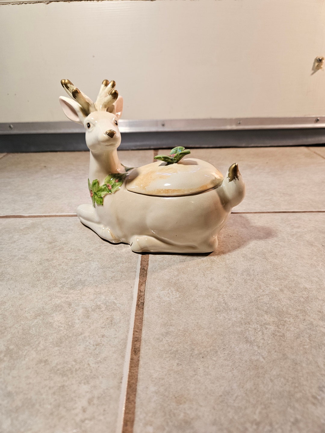 Fitz and Floyd 1984 Christmas Reindeer Candy Dish, Shades of Beige and ...