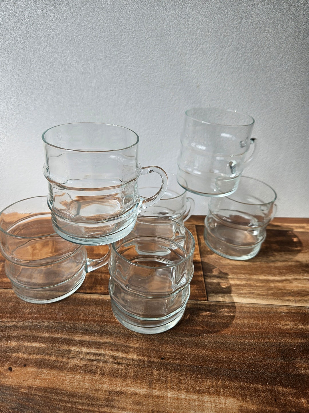 Glass Cups With Curved Handle, Set of 6 - Etsy