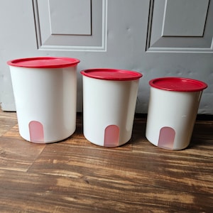 Tupperware Canister Set White With Red Lids 3 Canisters With Lids ...