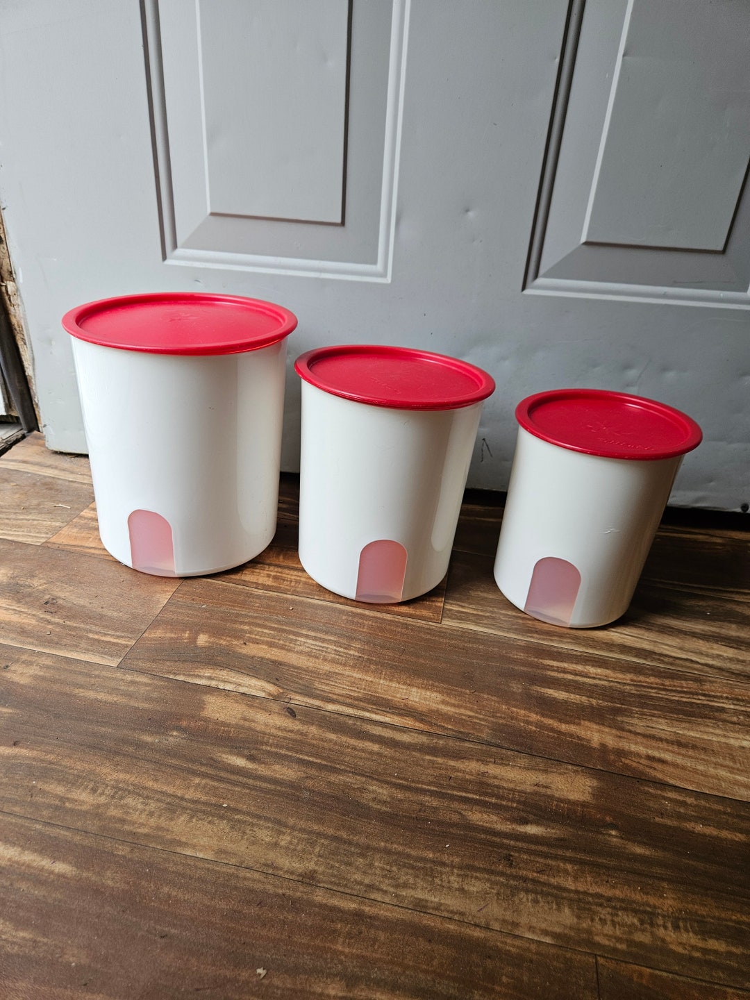 Tupperware Canister Set White With Red Lids 3 Canisters With Lids ...
