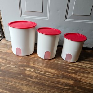 Tupperware Canister Set White With Red Lids 3 Canisters With Lids ...