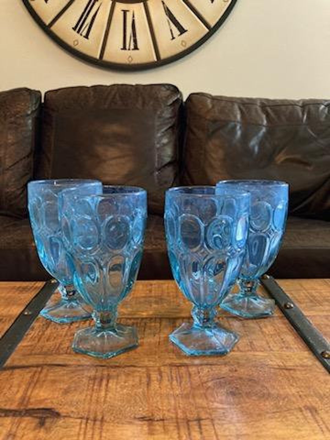 Fostoria Glass Goblets Ice Tea Glasses Light Blue Moonstone Ice Tea ...