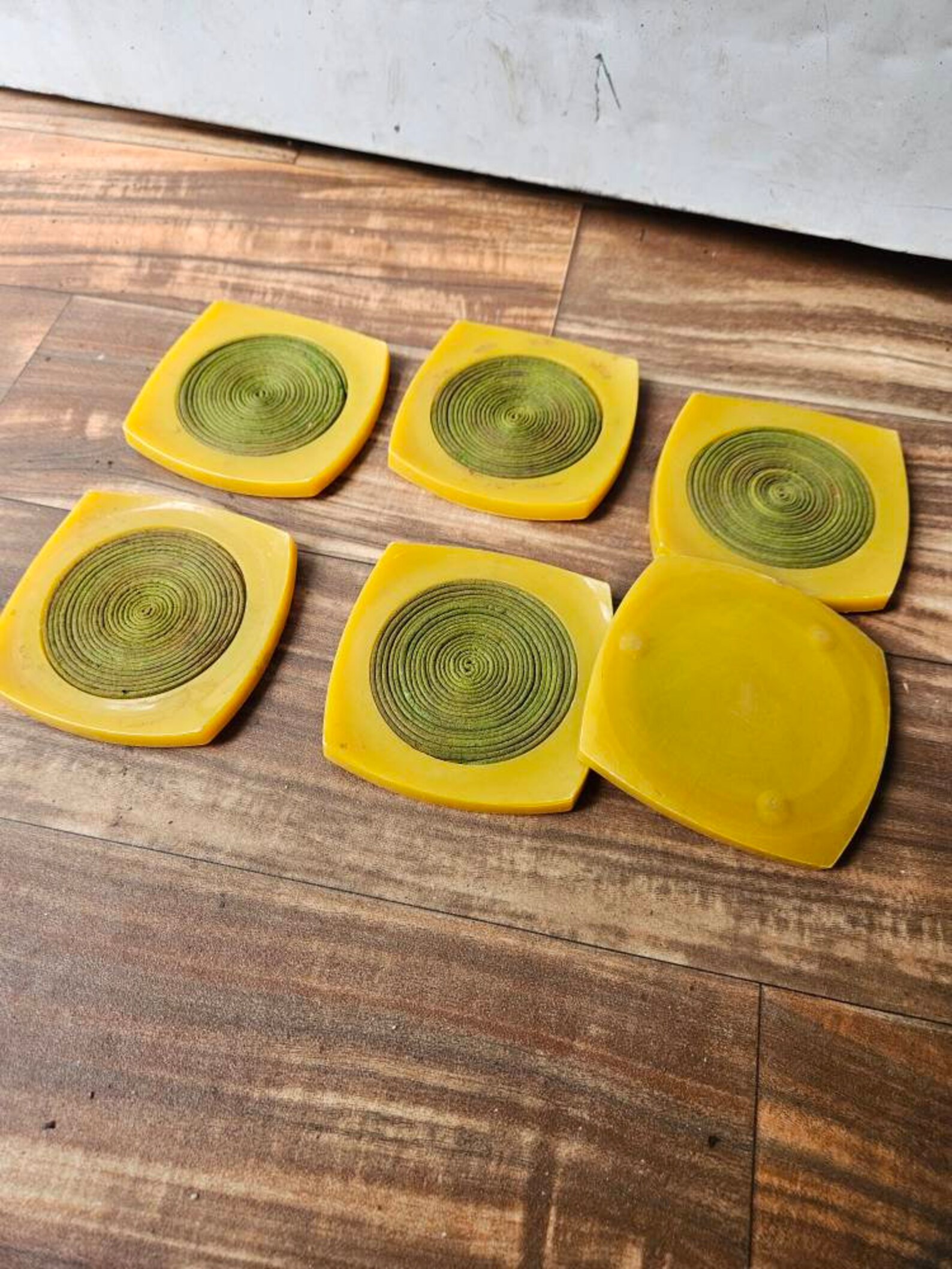Vintage Yellow Bakelite Coasters, Set of 6 - Etsy