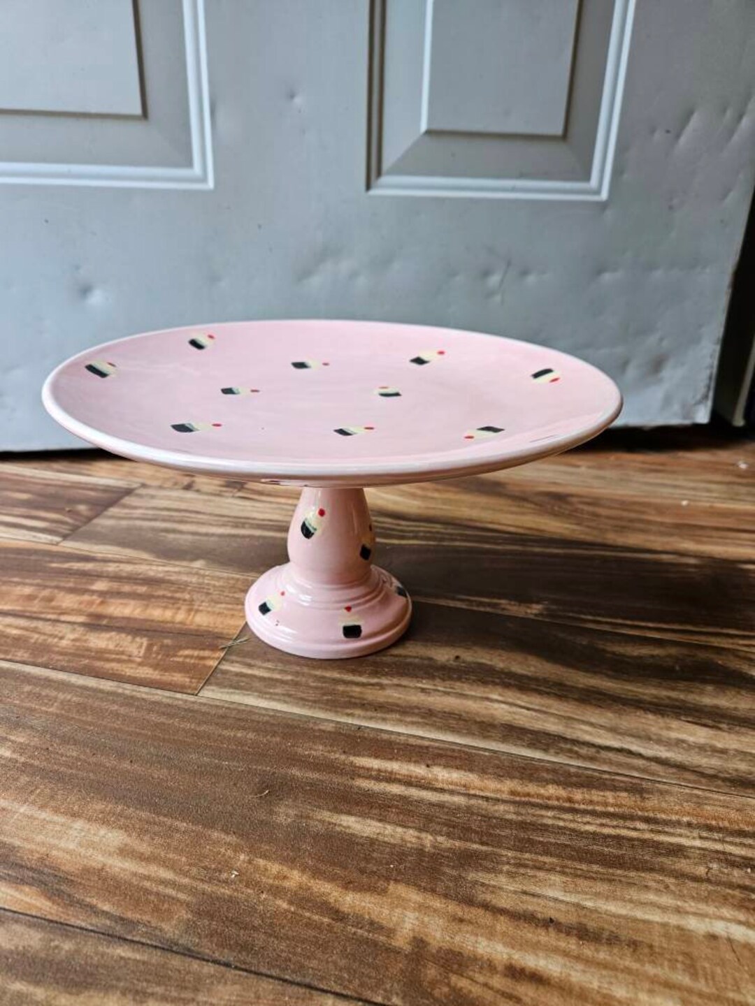 Pink With Designs Cake Plate on Pedestal Ceramic Porcelain Cake Plate ...