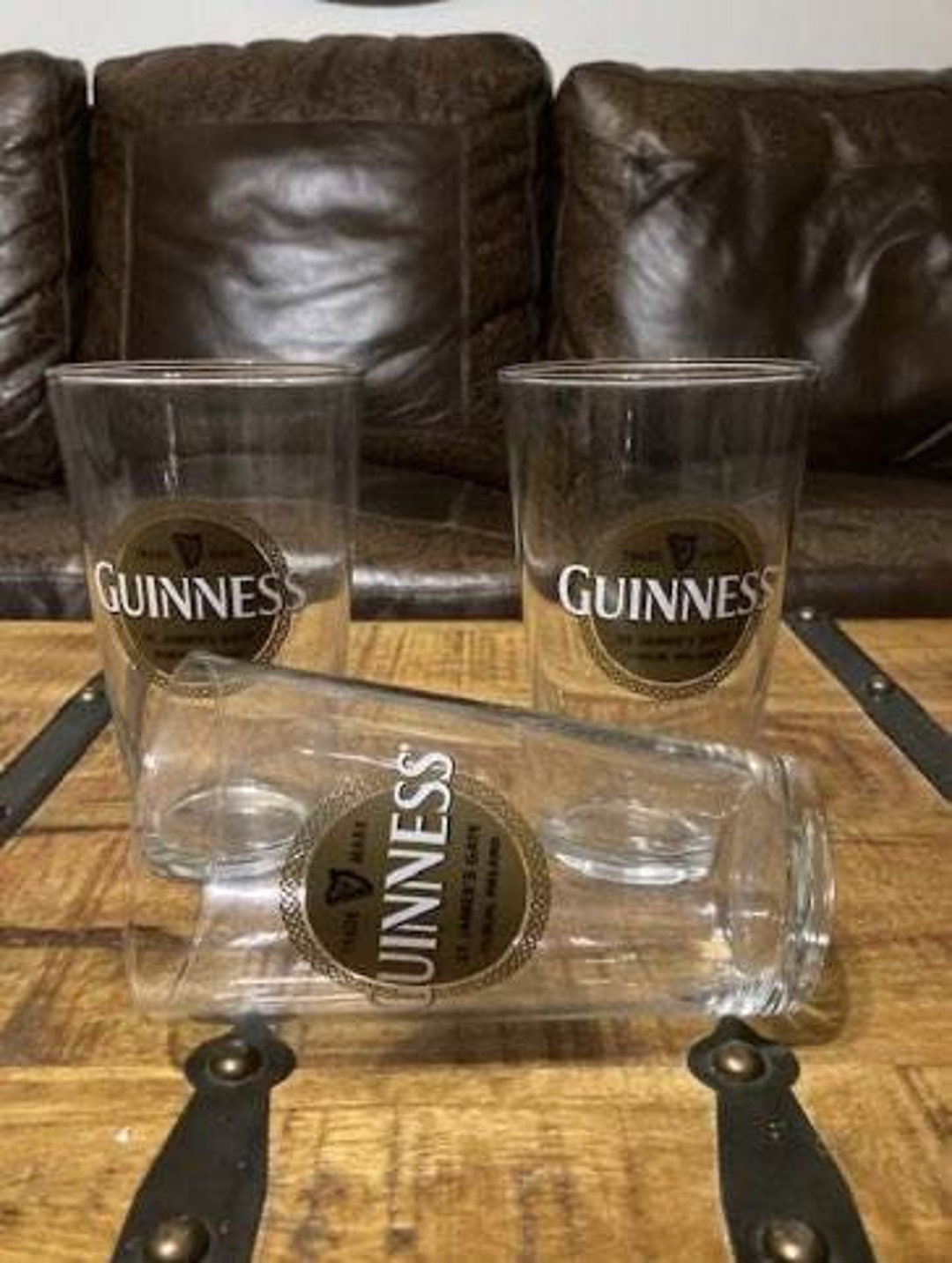 Guinness St James Gate Dublin Ireland Beer Glasses, Gold and White Logo ...