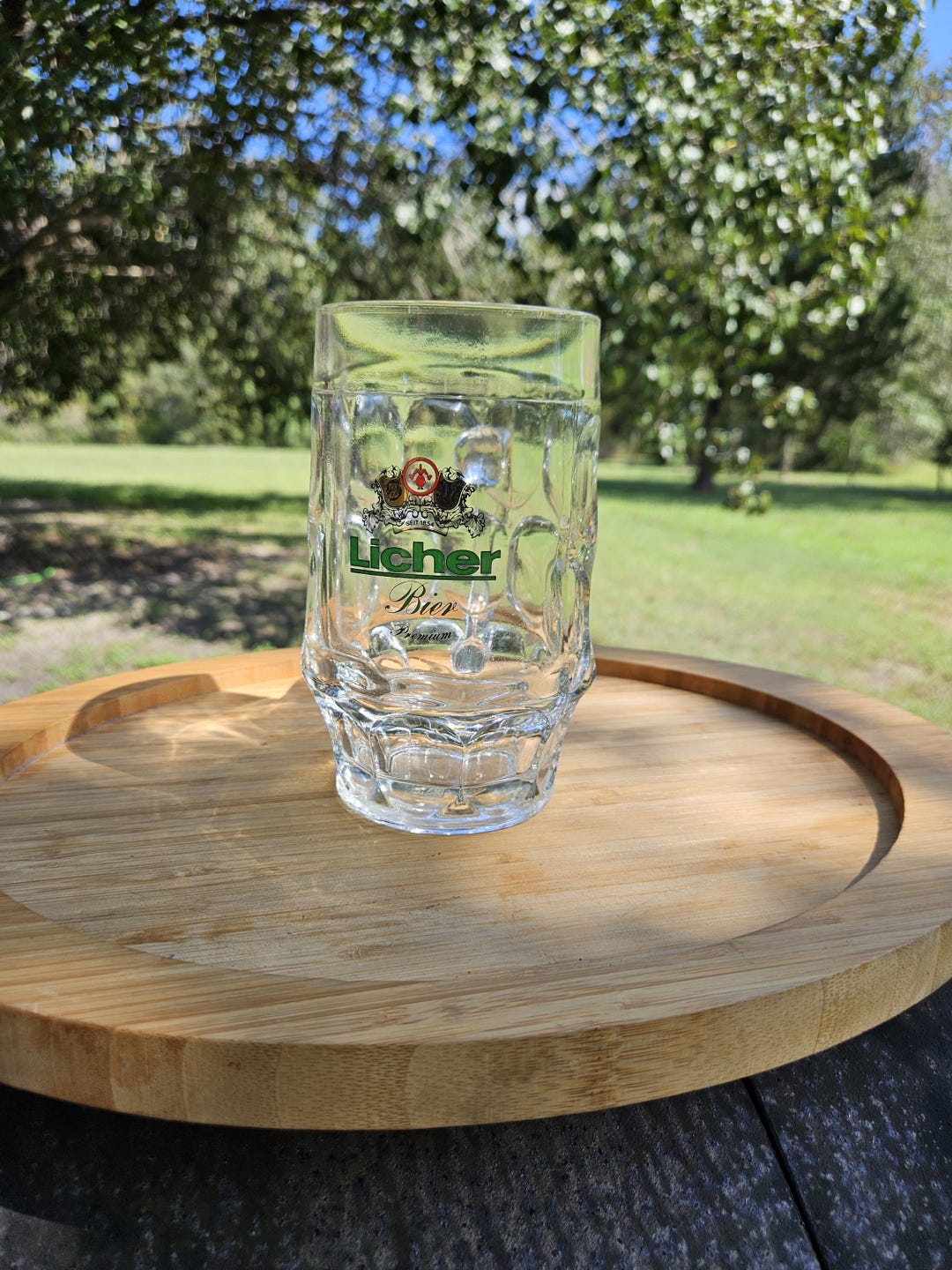 Licher Bier Glass Beer Tankered Stein, Gold Ted and Green Logo ...