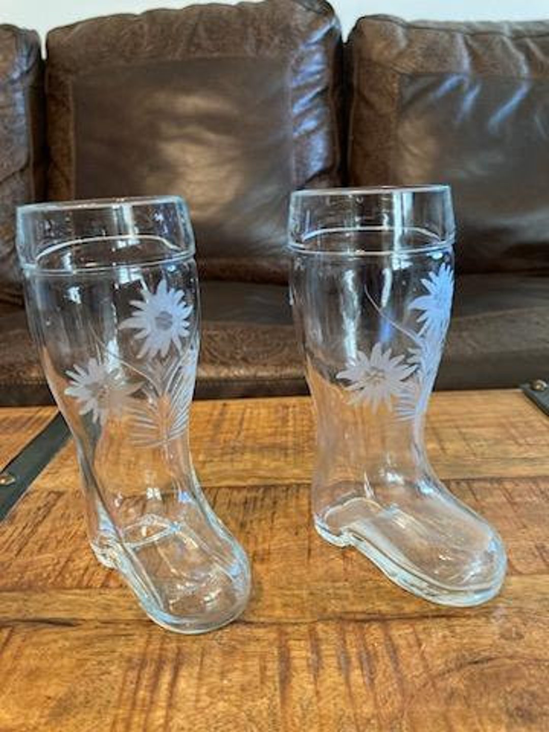 Etched Glass Drinking Boots From Libby Yalon Collection, Western Style ...