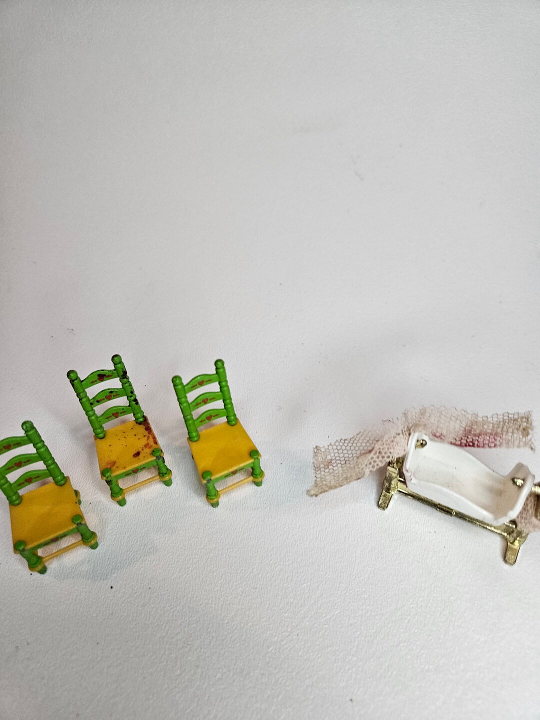Mattel Miniature Doll House Furniture With Metal Chairs and Baby Crib ...