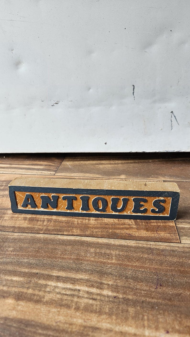 Vintage Wood Small Block Sign Antiques Sign Horizontal Sign - Etsy